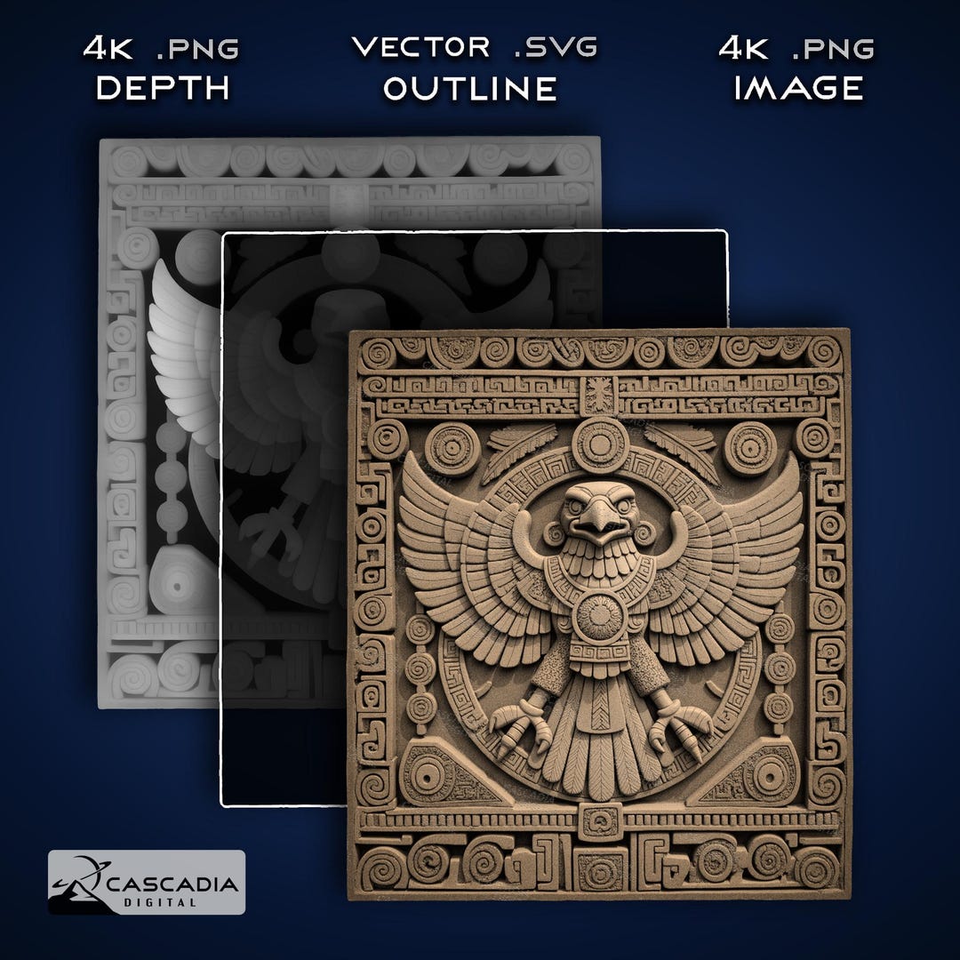 Eagle Raven Aztec - Laser Engrave 4K PNG Image, Depth Map, Exact ...