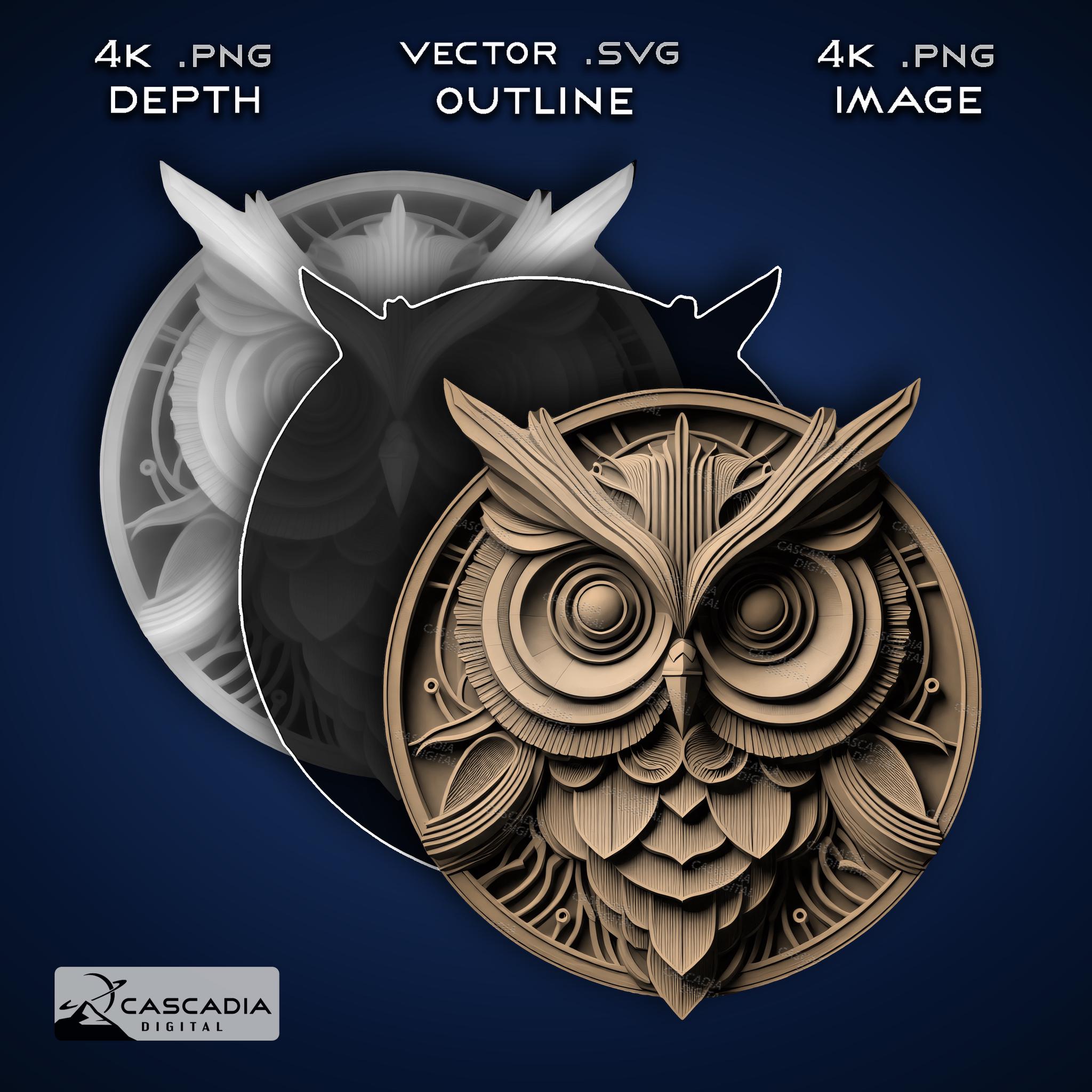 Owl Round - Laser Engrave 4K PNG Image, Depth Map, Exact-outline Cut ...