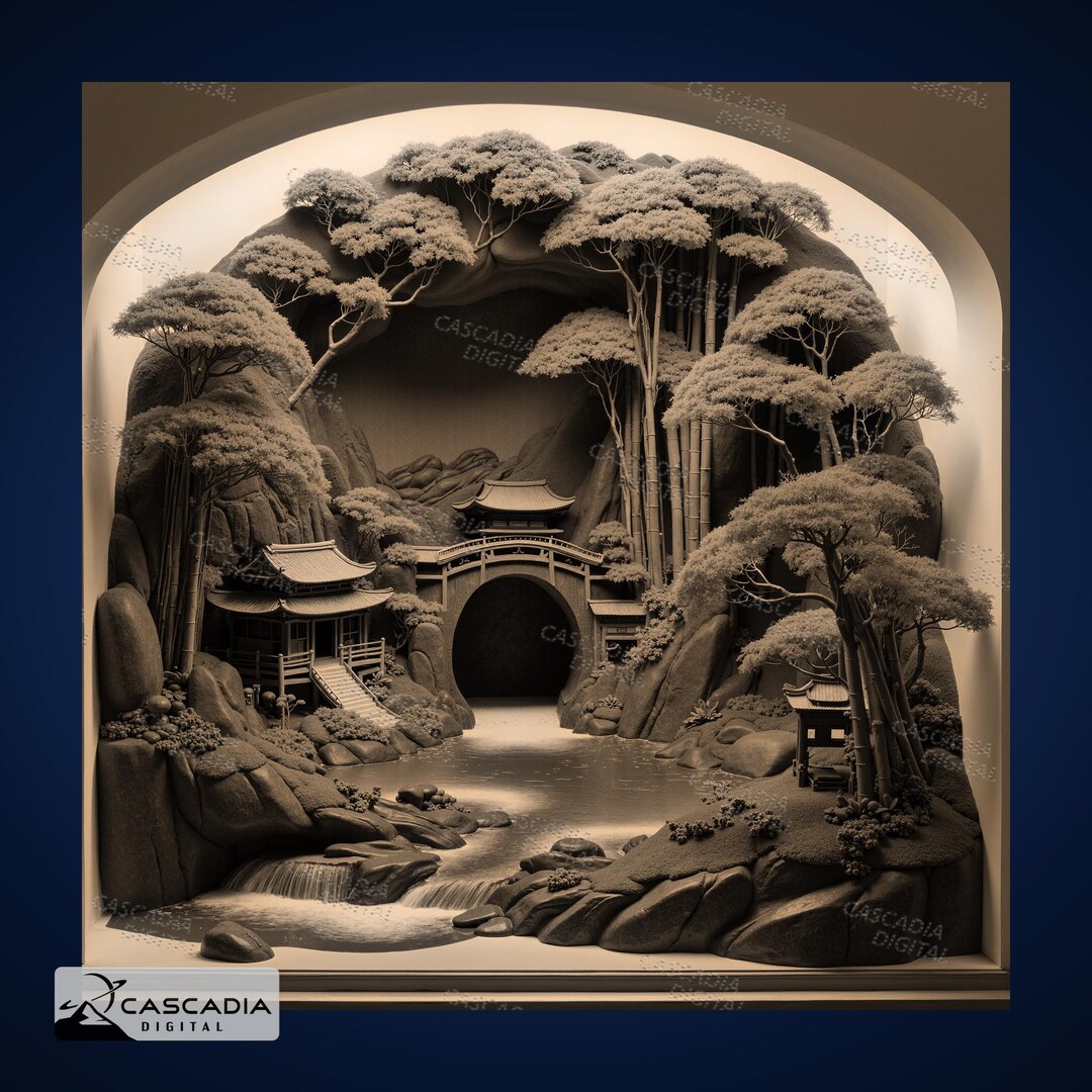 Bamboo Grove Temple - Laser Engrave 4K PNG Image, Depth Map, Wood Slate ...