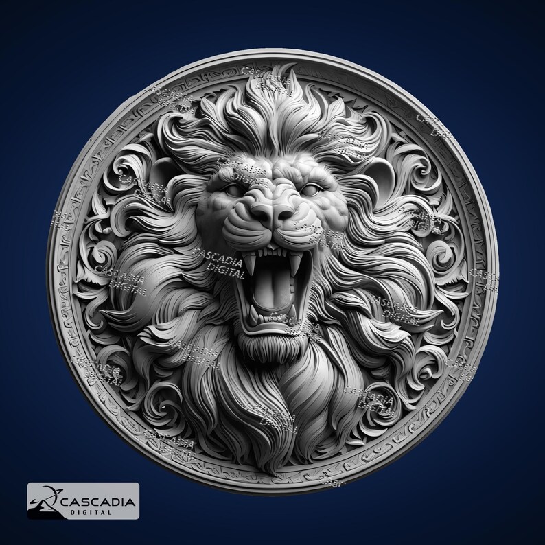 Lion Head Round - Laser Engrave 4K PNG Image, Depth Map, Exact-outline ...