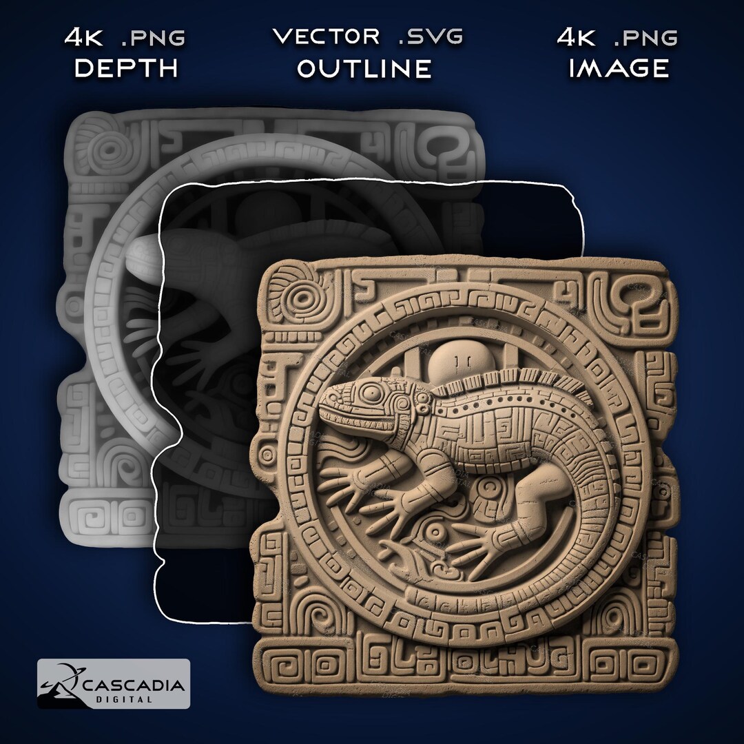 Lizard Aztec - Laser Engrave 4K PNG Image, Depth Map, Exact-outline Cut ...