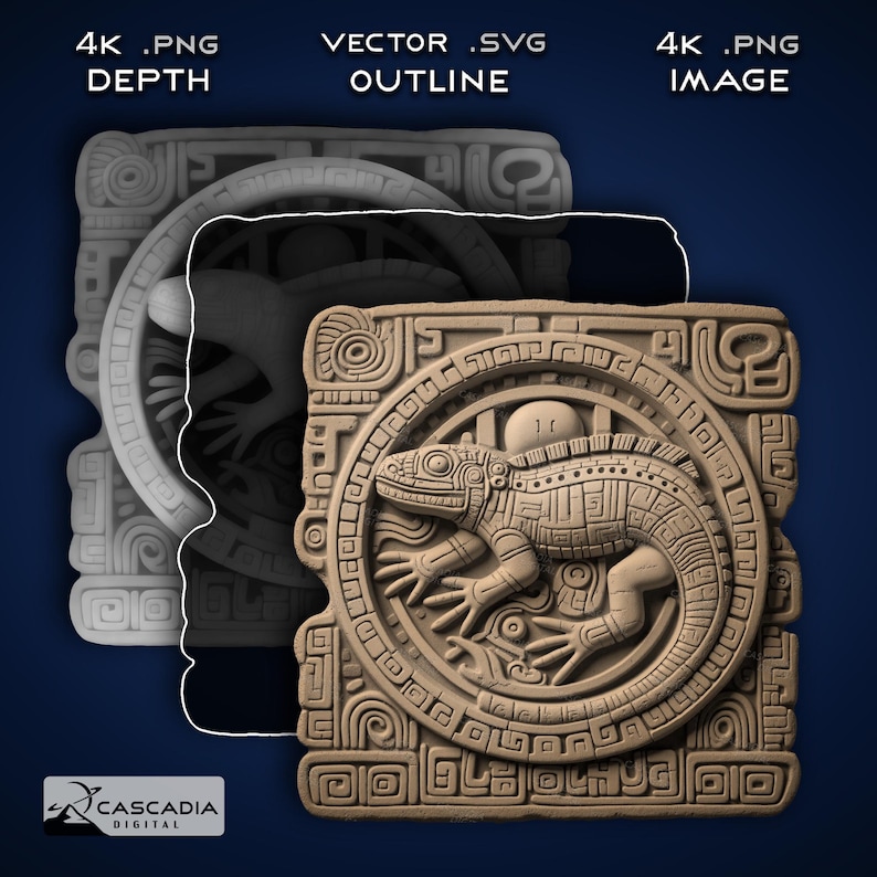 Lizard Aztec - Laser Engrave 4K PNG Image, Depth Map, Exact-outline Cut ...