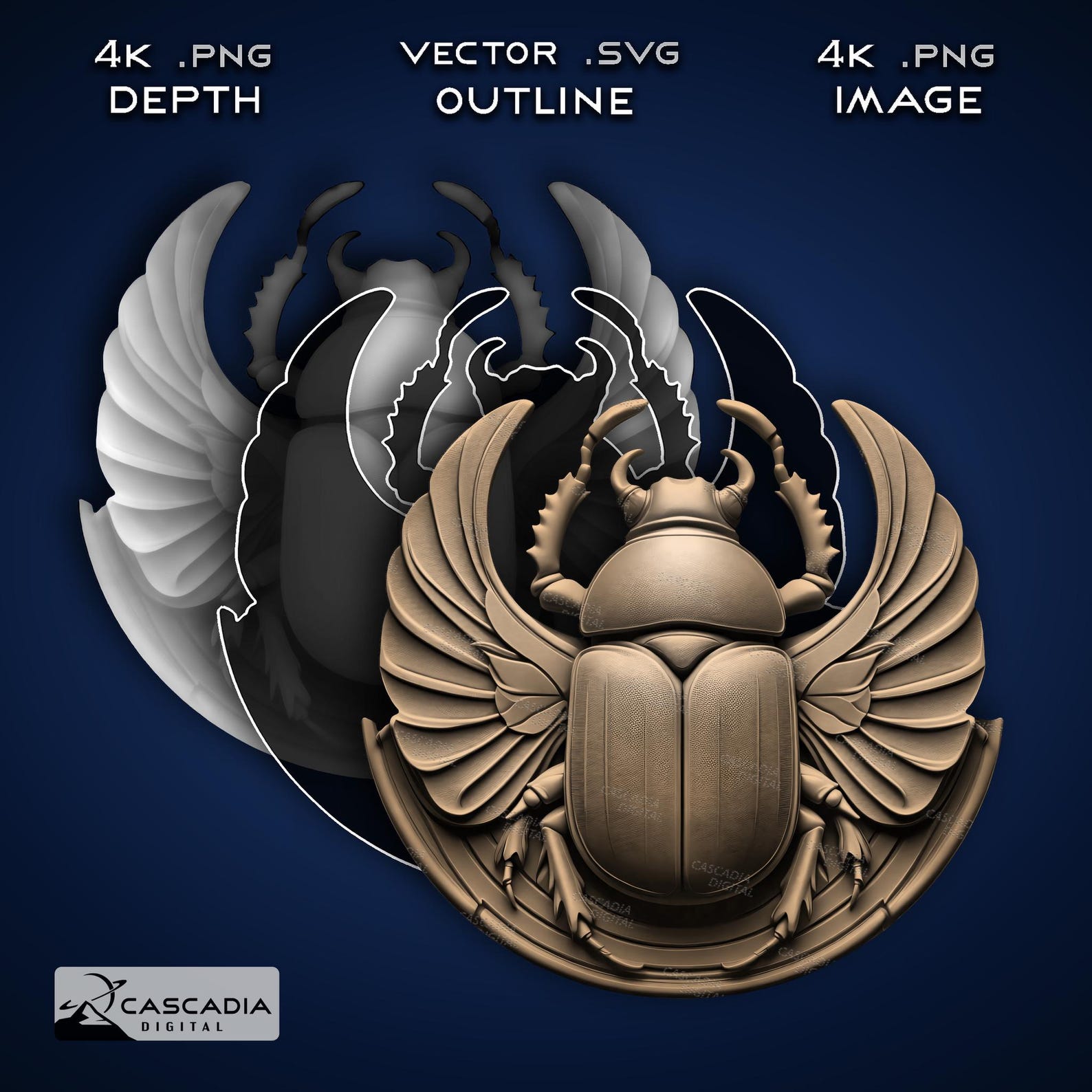 Scarab Egyptian - Laser Engrave 4K PNG Image, Depth Map, Exact-outline ...