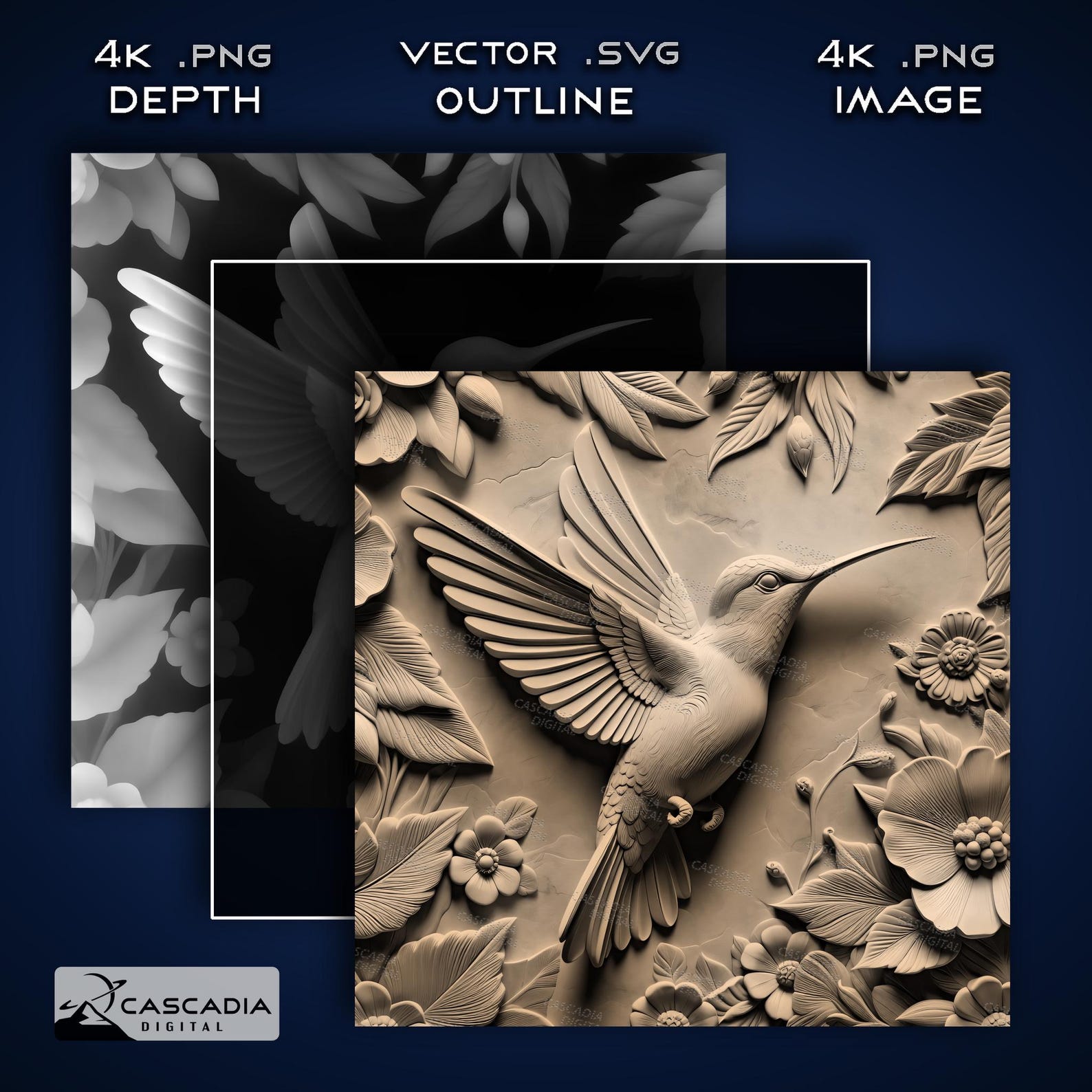 Hummingbird Flowers Laser 4K PNG Image, 3D Depth Map, SVG Outline ...