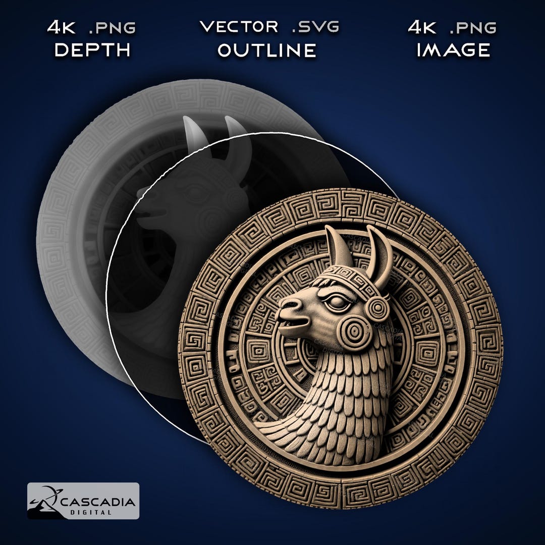Llama Alpaca Round Aztec - Laser PNG, Depth Map, and SVG for Glowforge ...