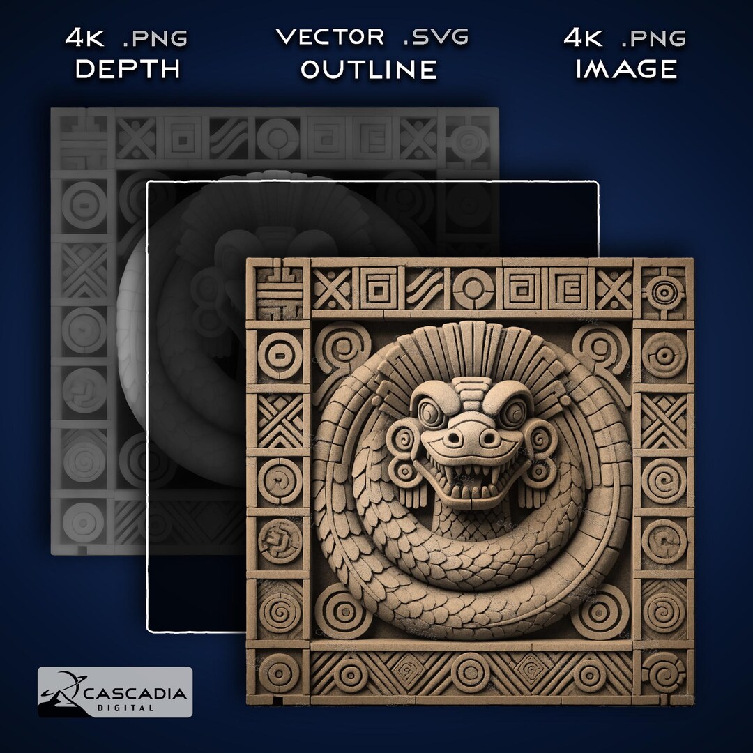 Snake Aztec - Laser Engrave 4K PNG Image, Depth Map, Exact-outline Cut ...