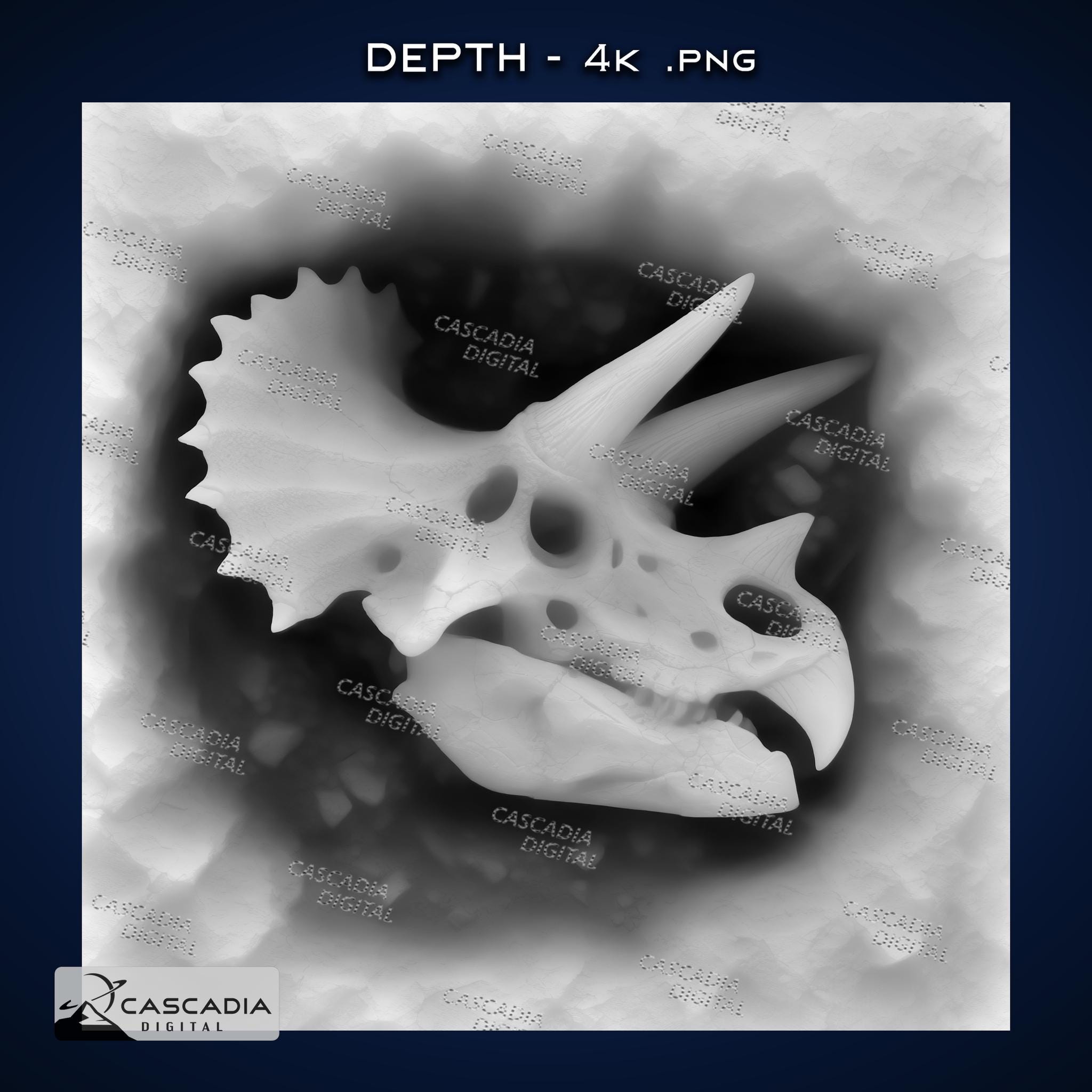 Triceratops Fossil Skull in Rock - Laser PNG and Depth Map for ...
