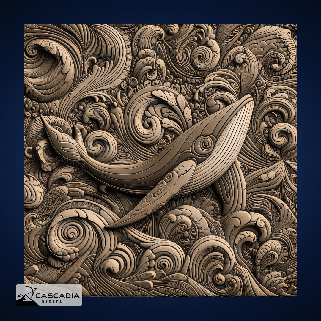 Whale - Laser Engrave 4K PNG Image, Depth Map, Wood Slate 3D Illusion ...
