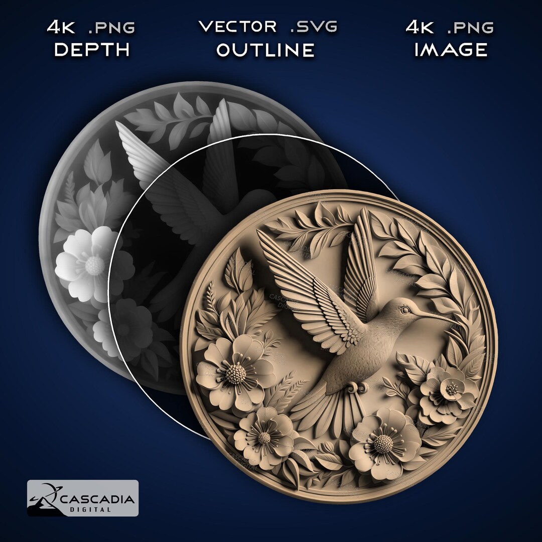Hummingbird Round - Laser Engrave 4K PNG Image, Depth Map, Exact ...