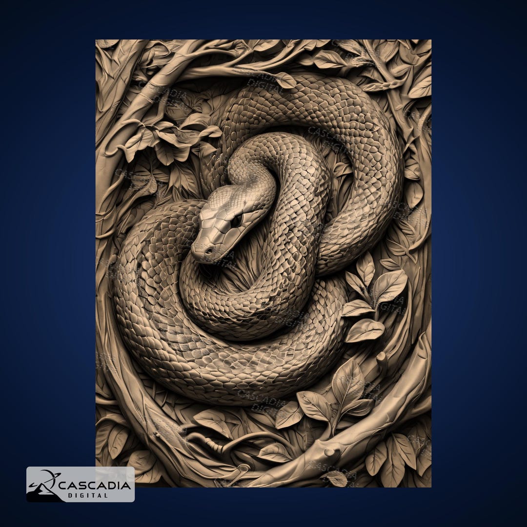 Python Snake in Tree - Laser Engrave 4K PNG Image, Depth Map, Wood ...
