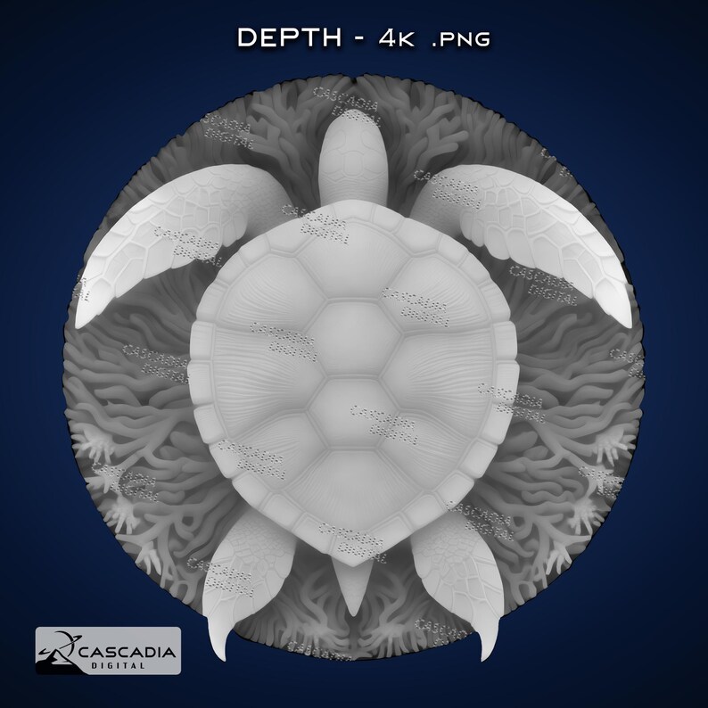 Sea Turtle Round - Laser Engrave 4K PNG Image, Depth Map, Exact-outline ...