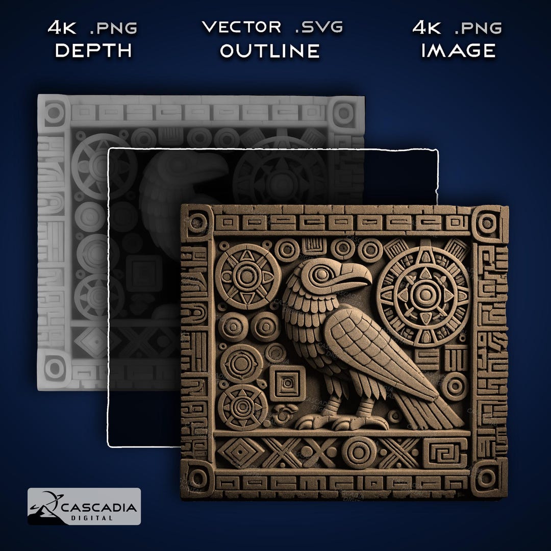 Eagle Raven Aztec - Laser PNG, Depth Map, and SVG for Glowforge and ...