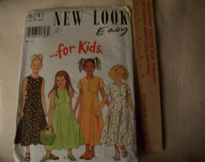 Uncut Vintage New Look Sewing Pattern for Kids 6741 Girls Dress Sizes 4 ...