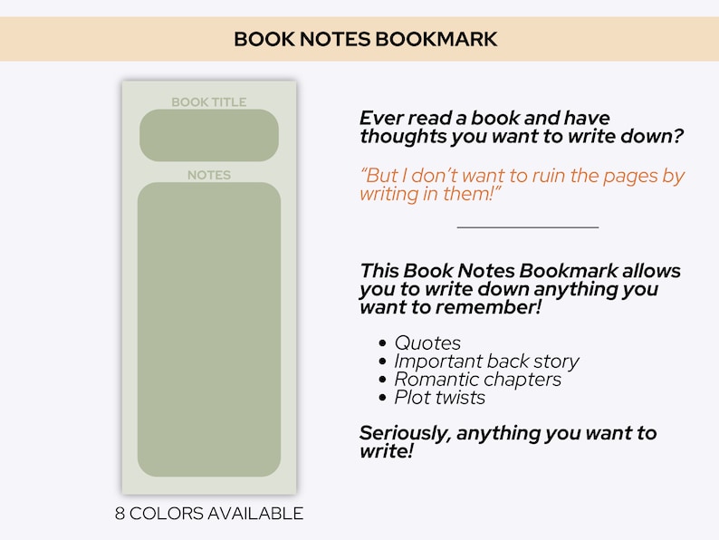 Fall Book Notes Bookmarks Version 2 | Printable PDF, Colorful ...