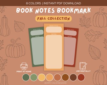 Book Notes Bookmarks | Printable PDF, Colorful Annotating Bookmark ...