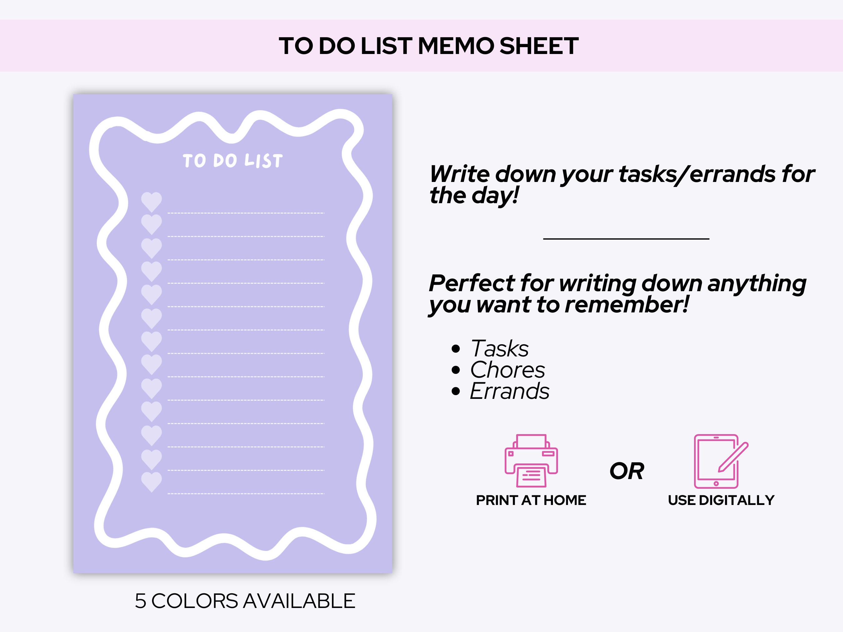 To Do List Memo Sheets 4 X 6 | Printable PDF, Colorful Errands, Chores ...