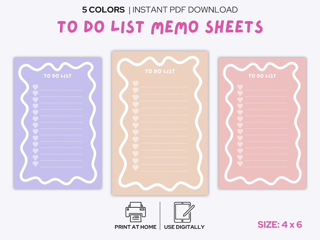 To Do List Memo Sheets 4 X 6 | Printable PDF, Colorful Errands, Chores ...