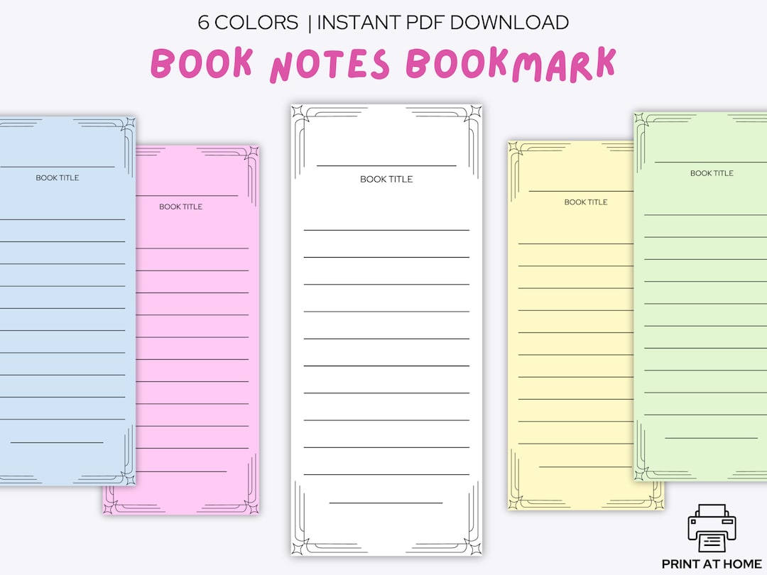 Book Notes Bookmarks | Printable PDF, Colorful Annotating Bookmark ...