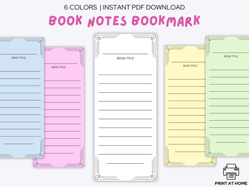 Book Notes Bookmarks | Printable PDF, Colorful Annotating Bookmark ...