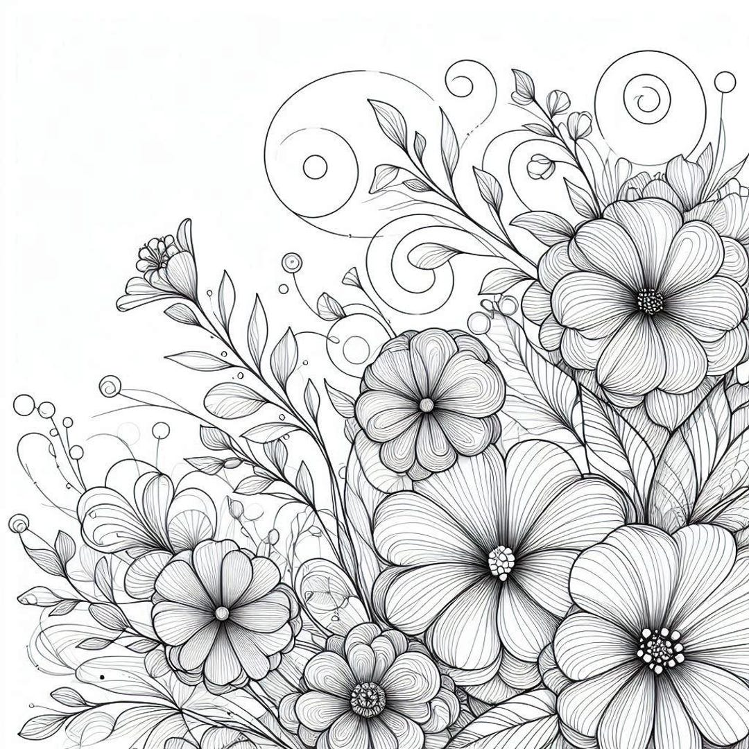 Elegant Flower Coloring Pages - Etsy