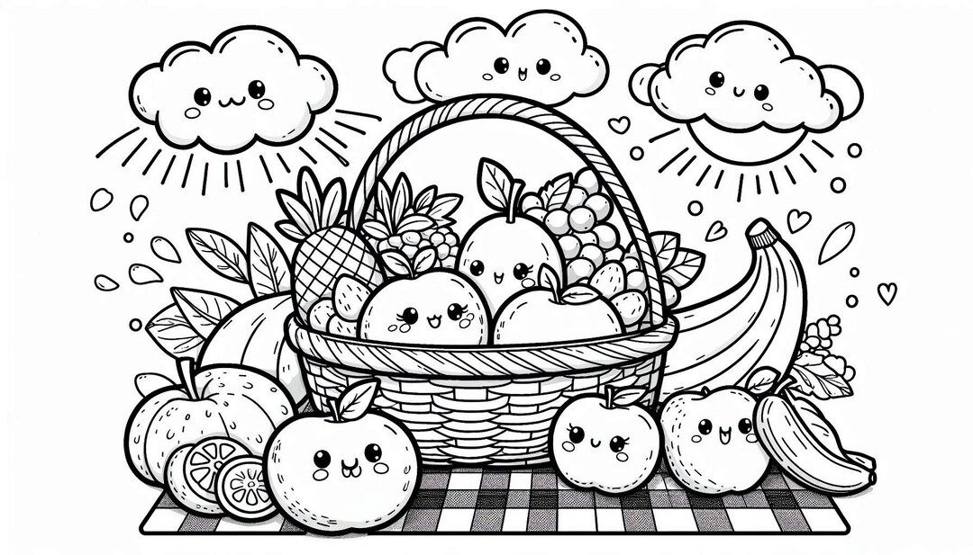 Cute Fruit Coloring Pages - Etsy