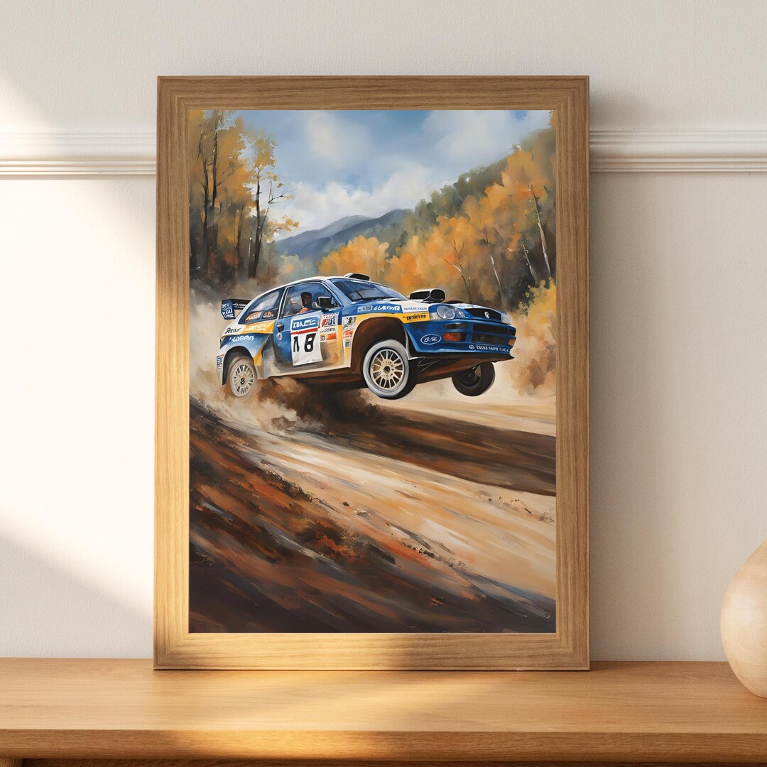 Rally Thrills: Dynamic Digital Art of Rally Car in Action Printable ...