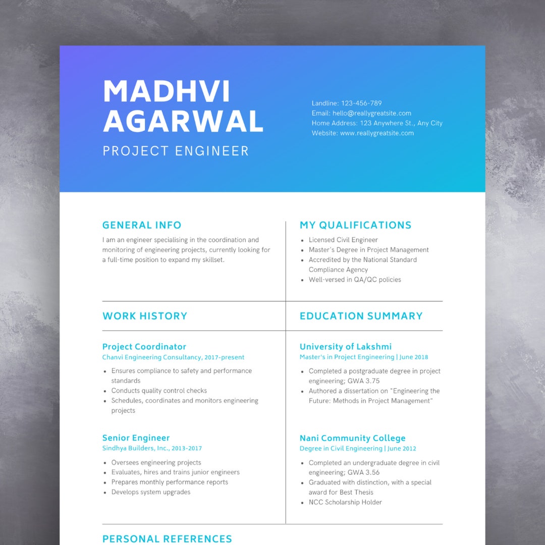 Modern Engineer Resume Template Modern & Professional for Word, Google ...