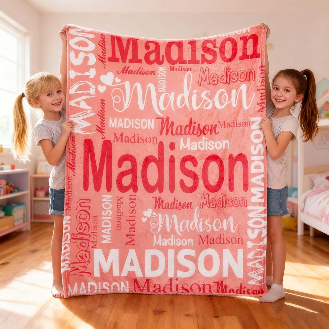 Personalized Name Fleece Blanket, Custom Word Cloud, Newborn Gift ...