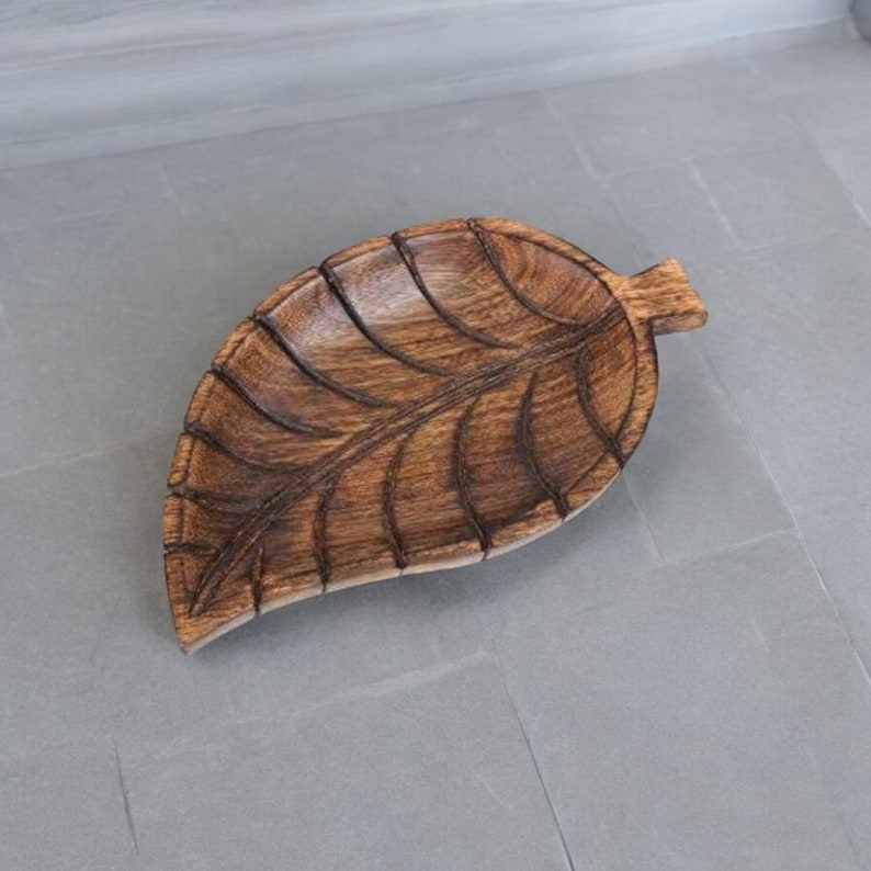 Decorative Tray Wooden Leaf Design Serving Tray Platter Breakfast Table ...