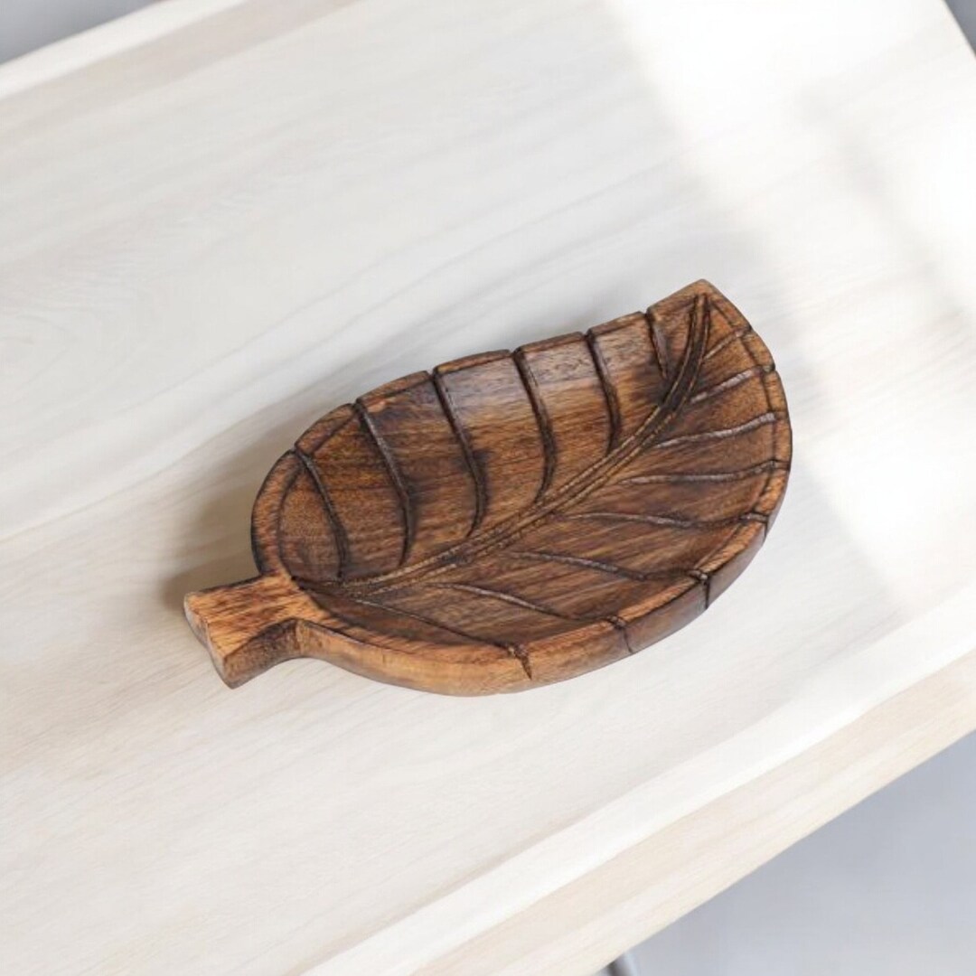 Decorative Tray Wooden Leaf Design Serving Tray Platter Breakfast Table ...