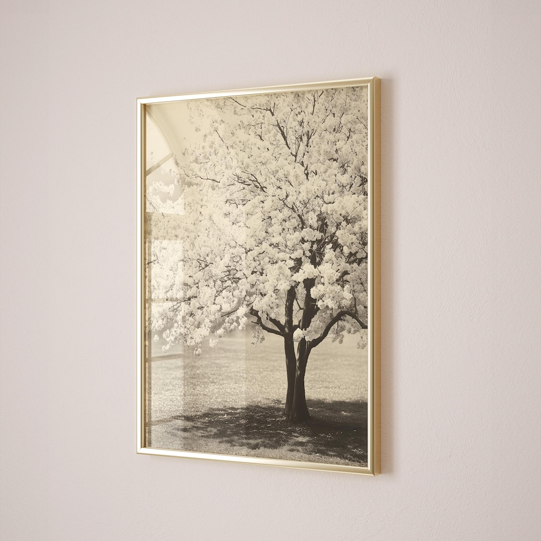 Black & White Cherry Blossom Tree Poster, Printable Wall Art Digital ...