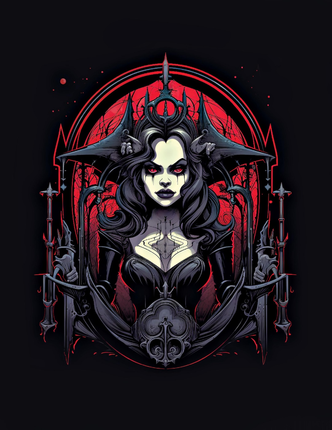 Gothic Digital Poster | Dark Fantasy Wall Art | Red & Black Vampire ...