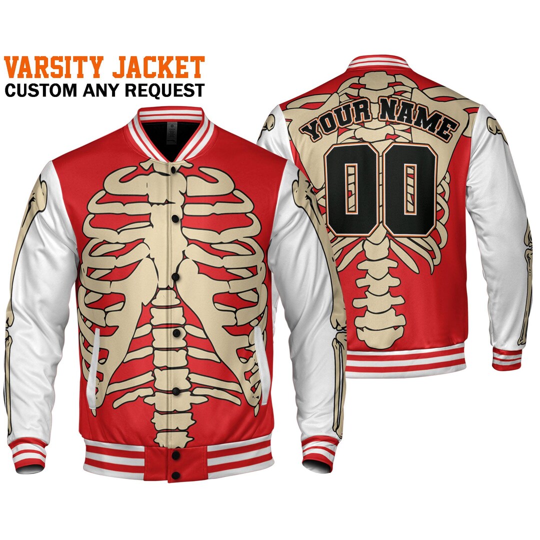 Personalize Skull Skeleton Awesome Red NDA06 Varsity Jacket, Horror ...