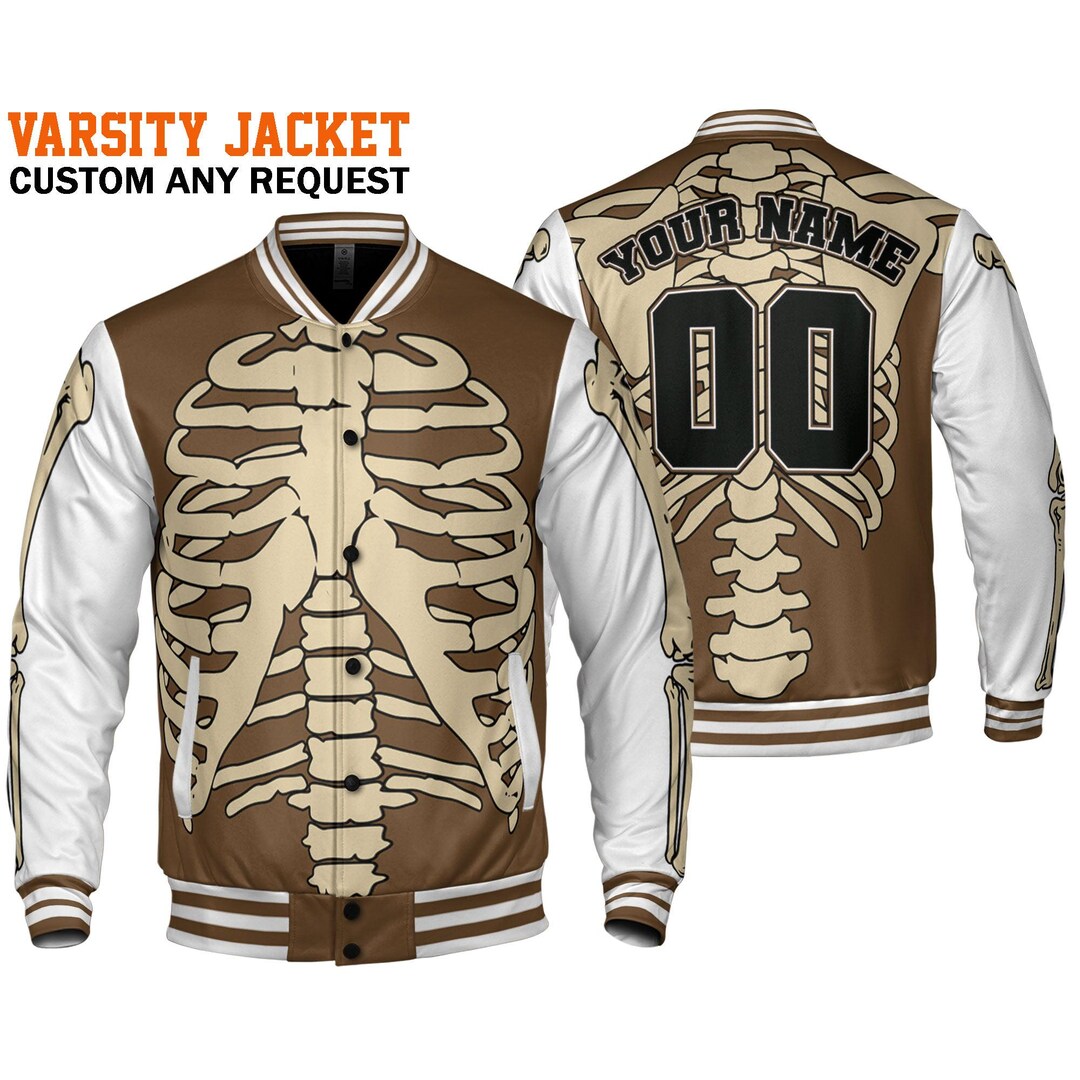 Personalize Skull Skeleton Awesome Brown NDA06 Varsity Jacket, Horror ...