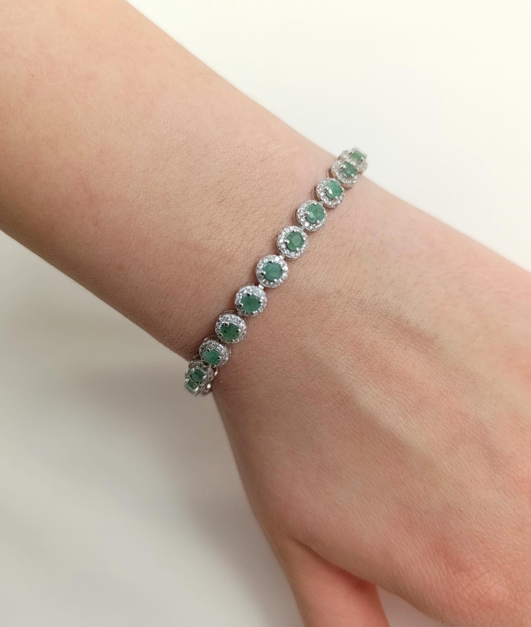 Beryl Silver Bracelet With Adjustable Clasp, Beryl Jewelry, Round Green ...