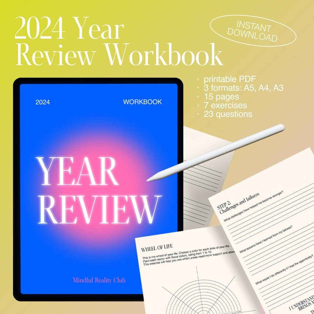 Stylish 2024 Year in Review Workbook for Mindful Planning Wellness ...