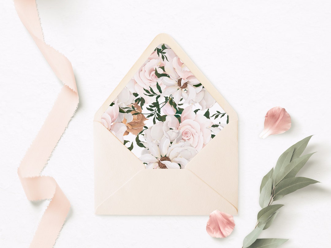 Printable Wedding Envelope Liner DOWNLOAD, Pink Rose & Cream Floral ...