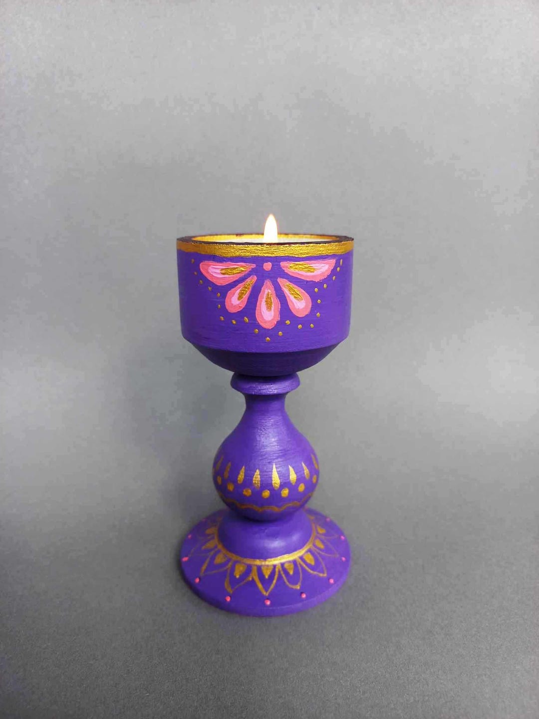Purple Tea Light Candle Holder. Handcrafted Wooden Candle Holder ...