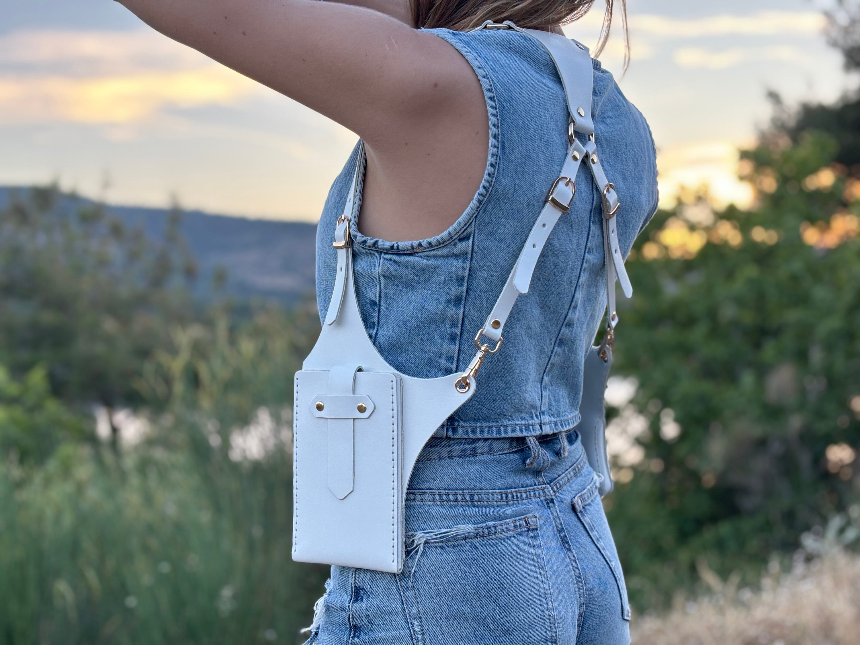 Women's Leather Shoulder Holster Bag, Festival - Travel Bag, White ...