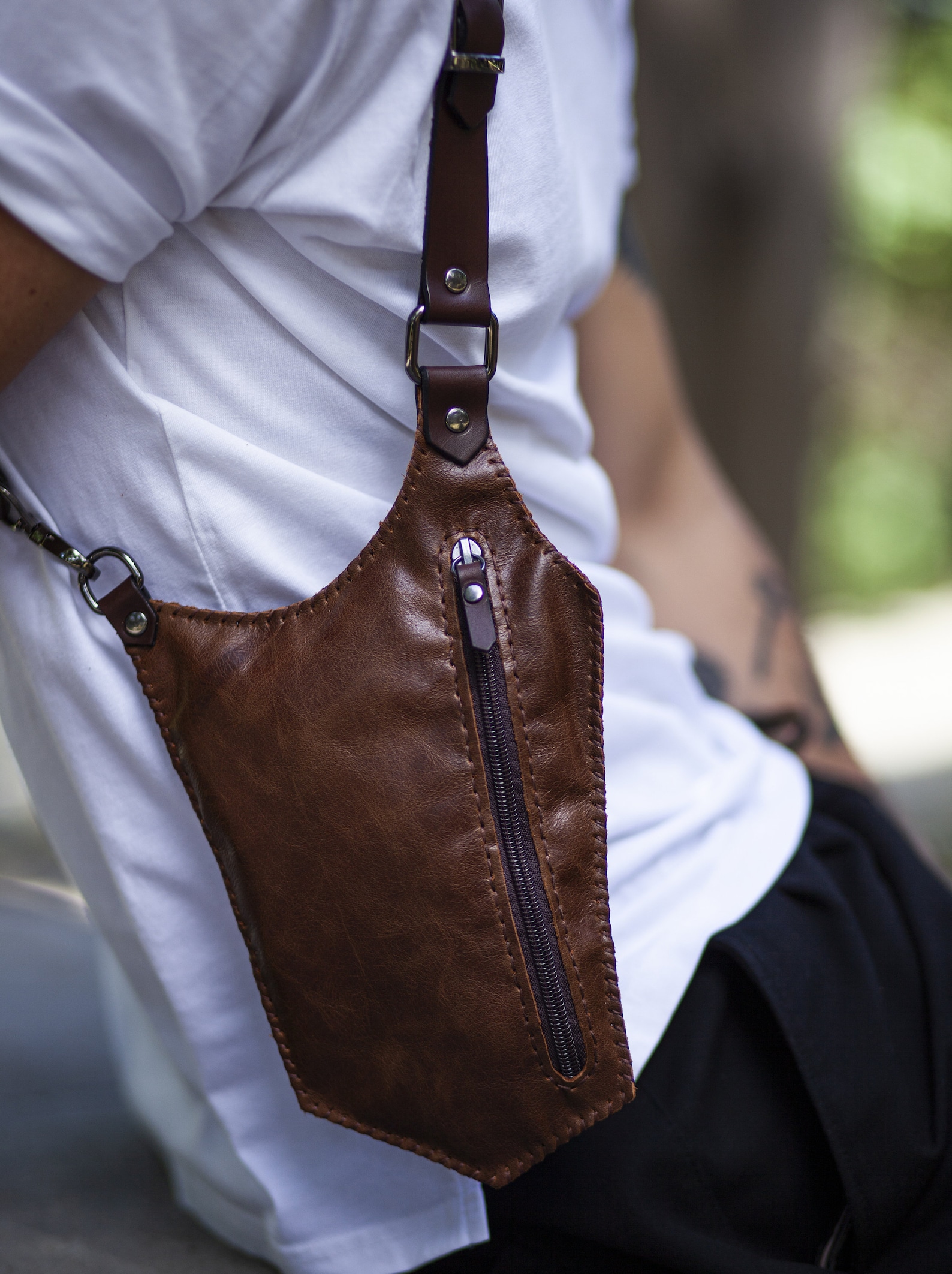 Brown Leather Shoulder Holster Bag, Festival - Travel Bag, Men's ...