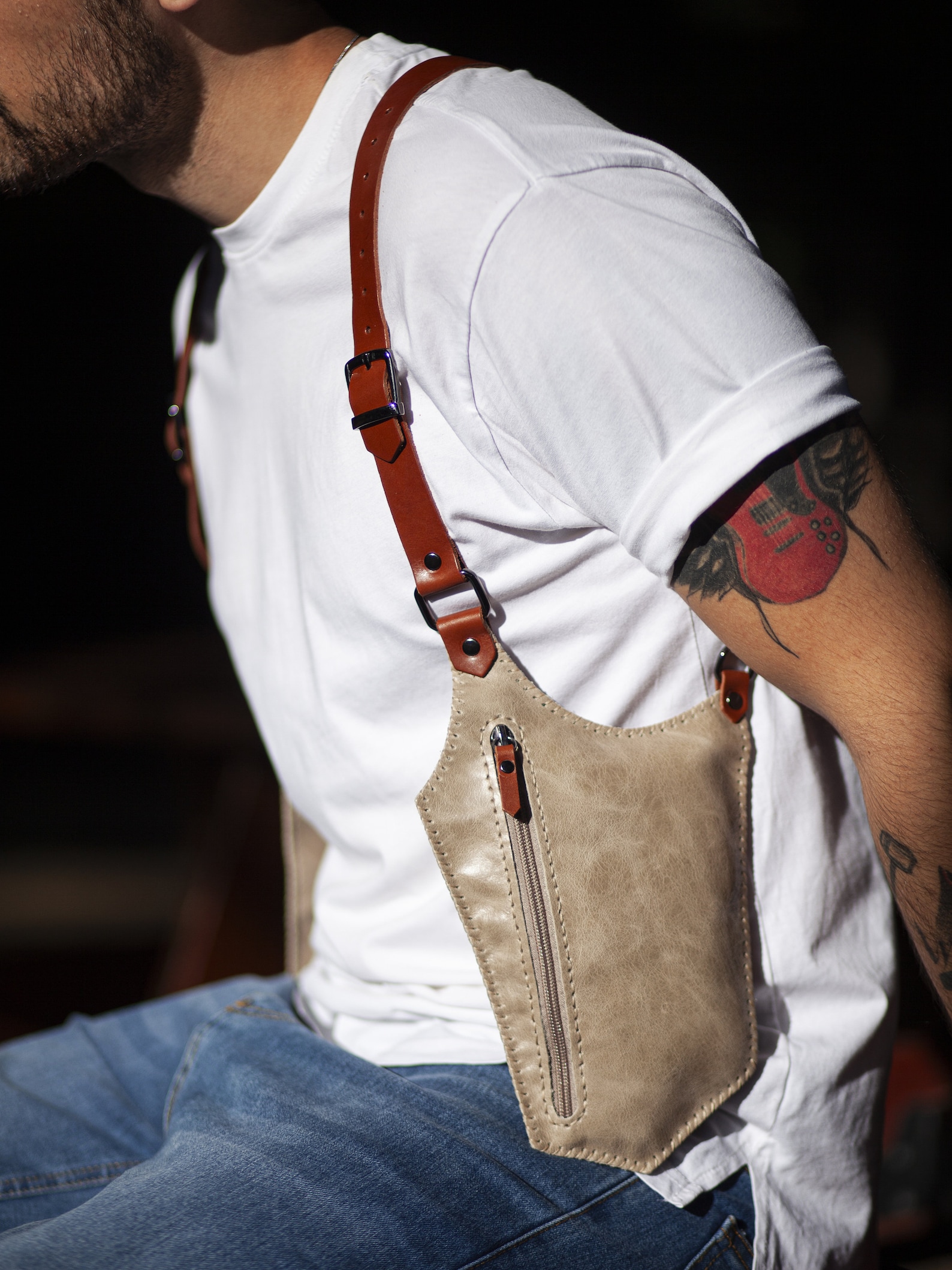Brown Leather Shoulder Holster Bag, Festival - Travel Bag, Men's ...
