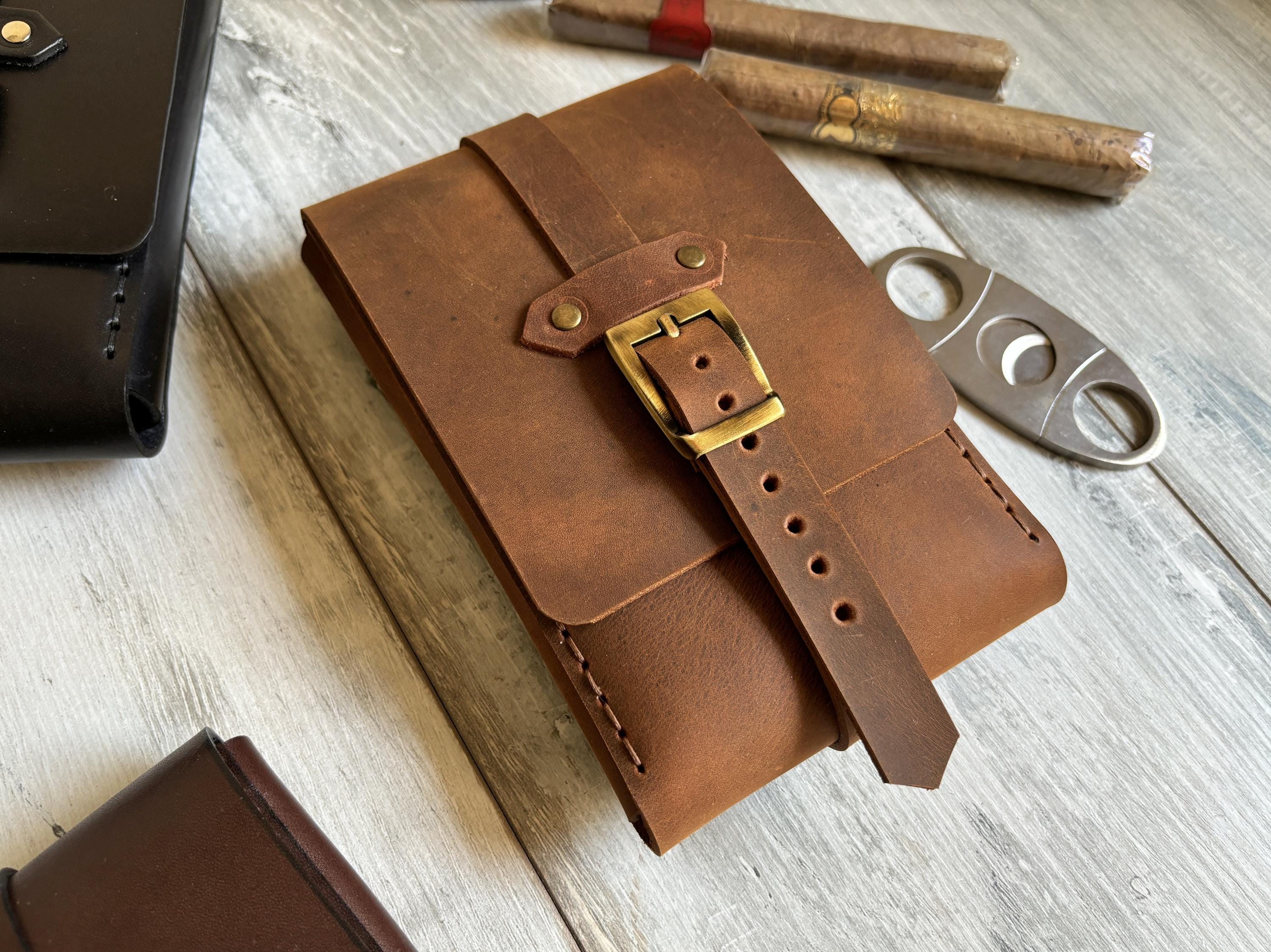 Brown Leather Cigar Case, Handcrafted Leather Cigar Accessories, Cigar ...