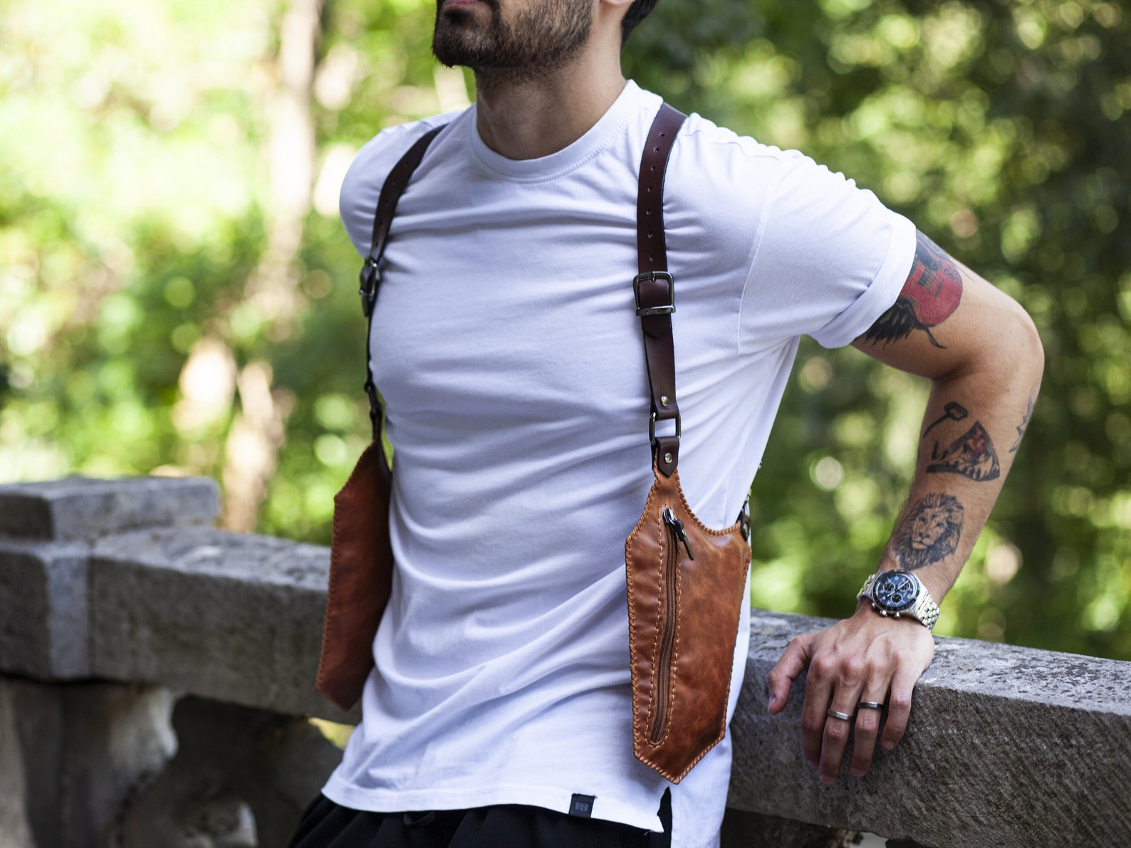 Tan Leather Shoulder Holster Bag, Festival - Travel Bag, Men's Holster ...