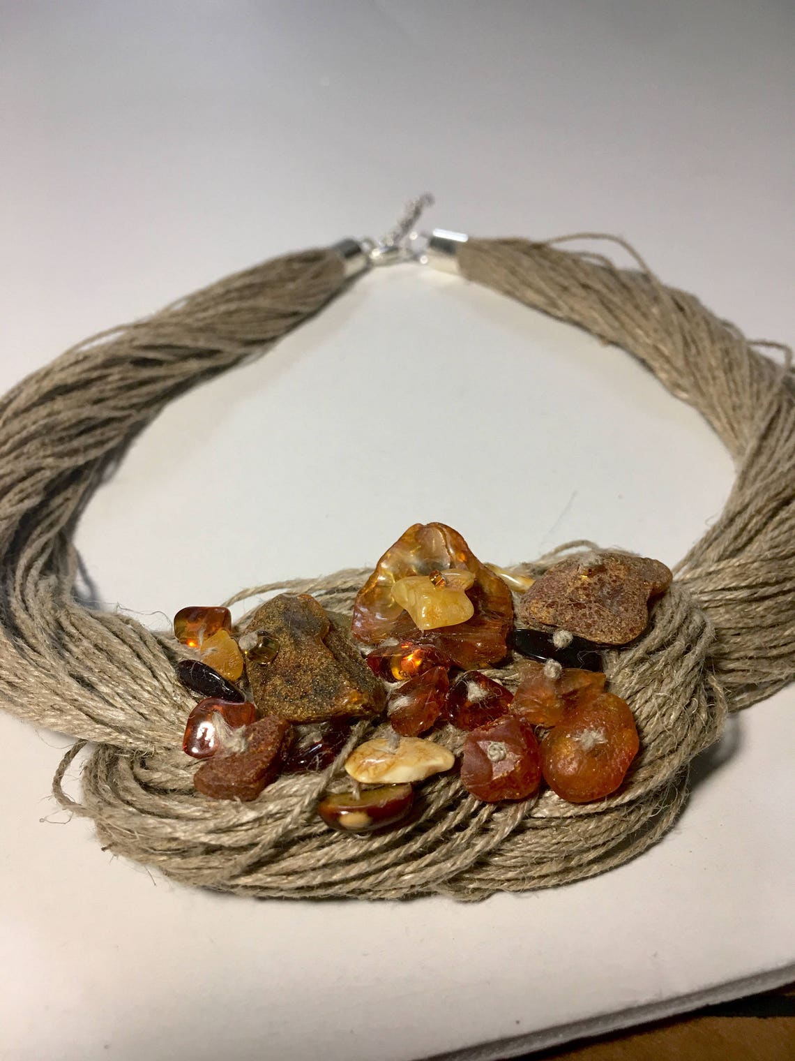 Raw Amber Linen Knot Necklace Natural Linen Baltic Amber - Etsy