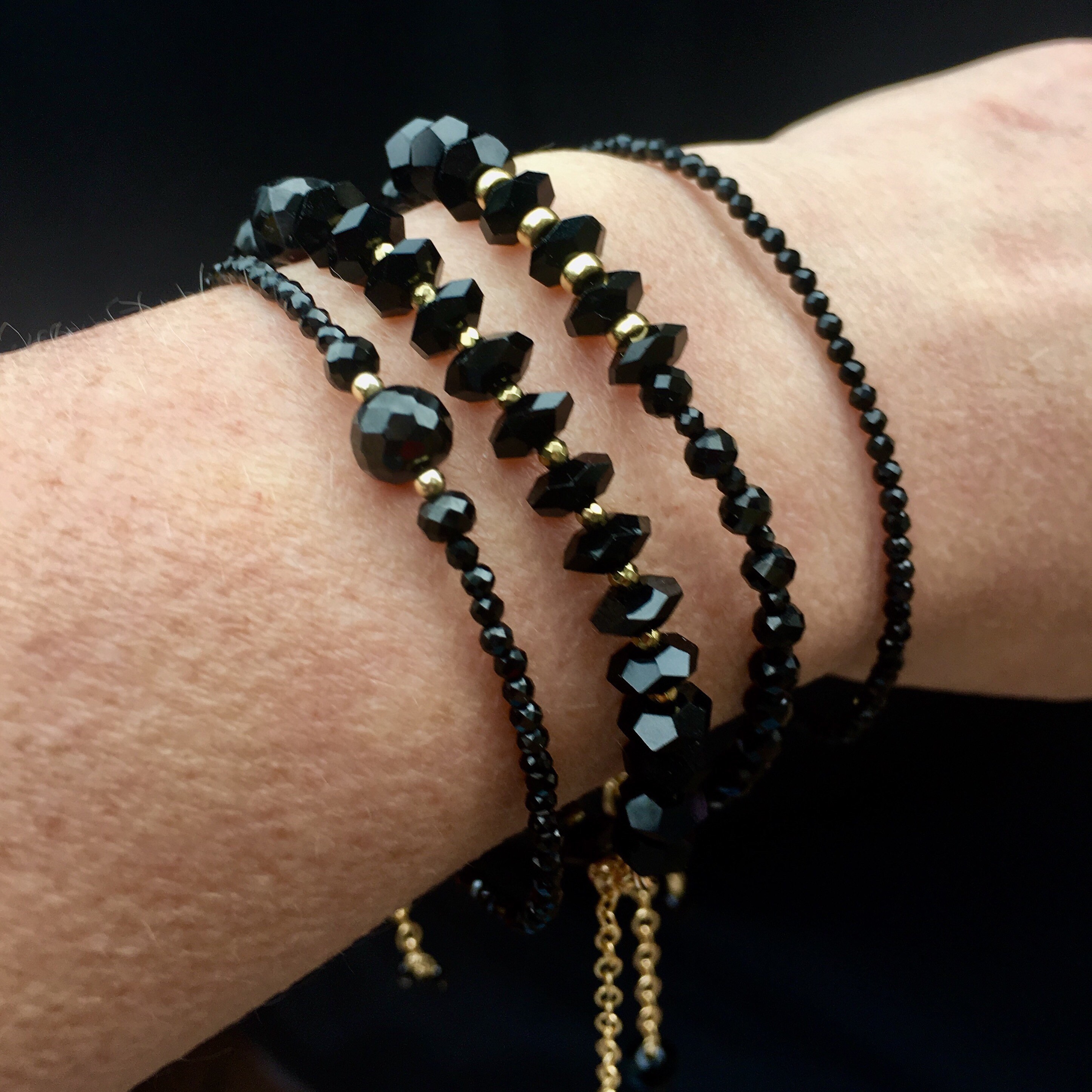 Pulsera Negra Spinel Dainty, Pulsera de Cuentas Grandes Individuales ...
