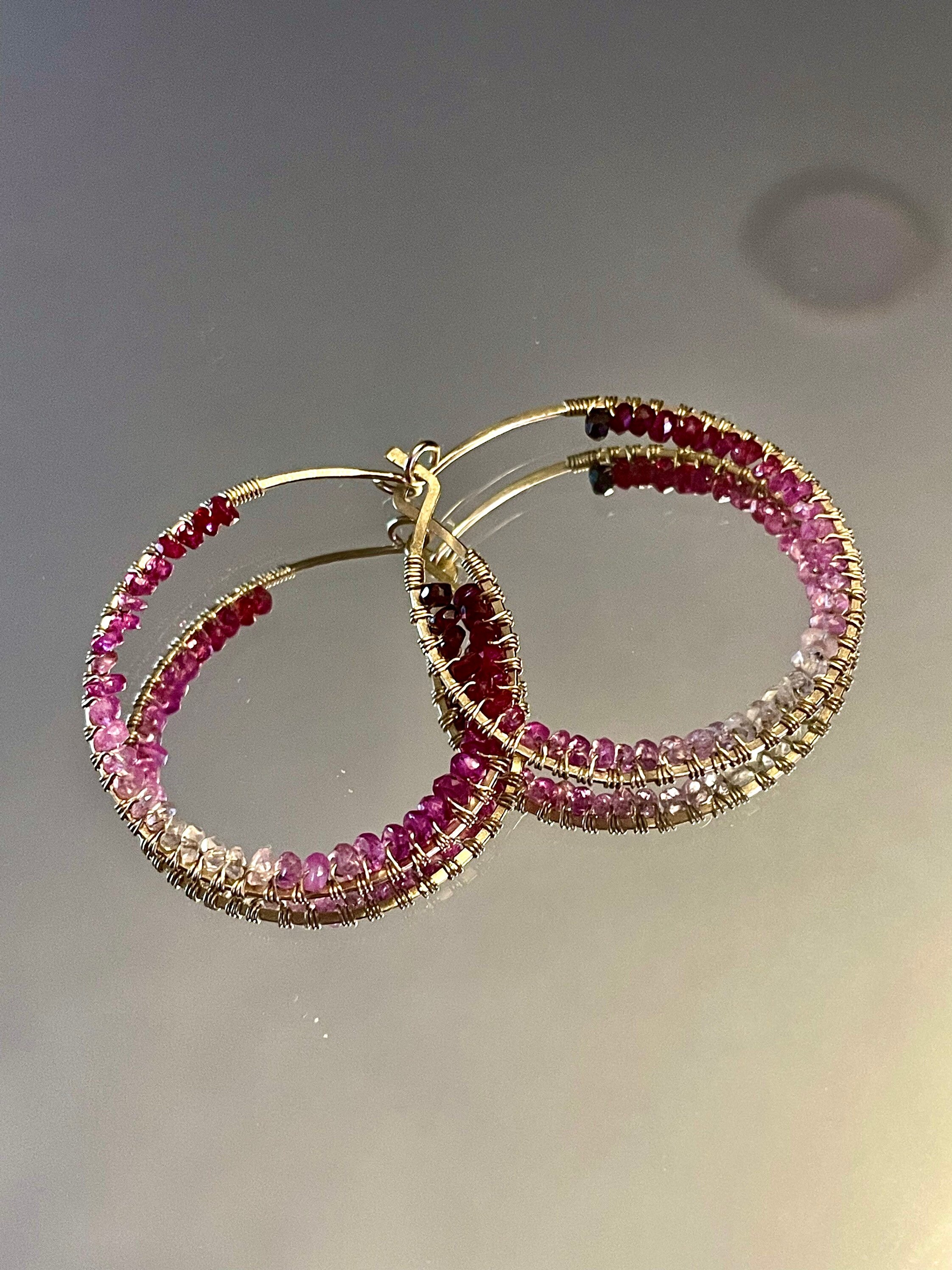 Ruby Ombre Hoop Earrings Pink Gemstone Hoops Gold Earrings Ruby Jewelry ...