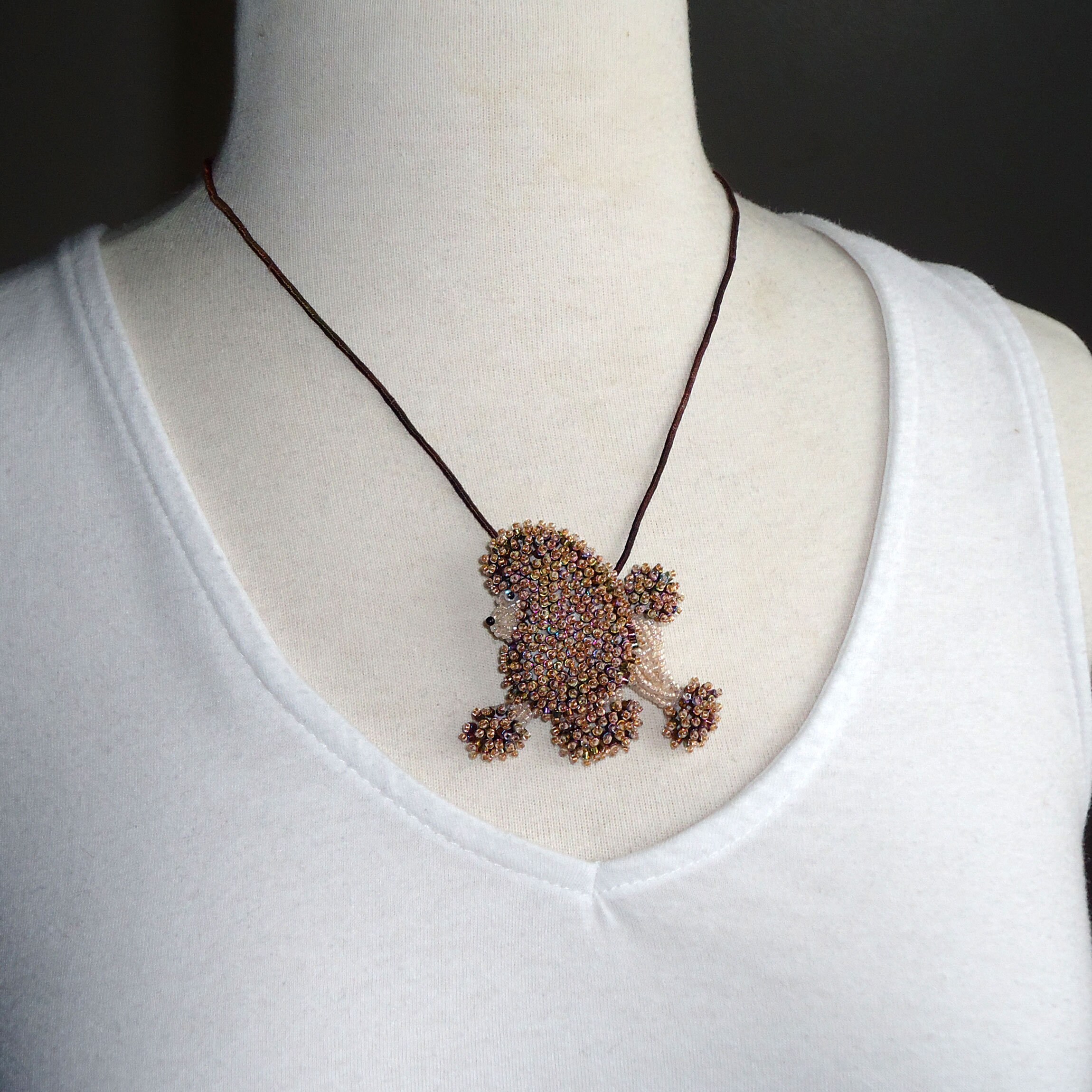 CHAMPAGNE POODLE Beaded Miniature Keepsake Dog Pin Pendant Bead ...