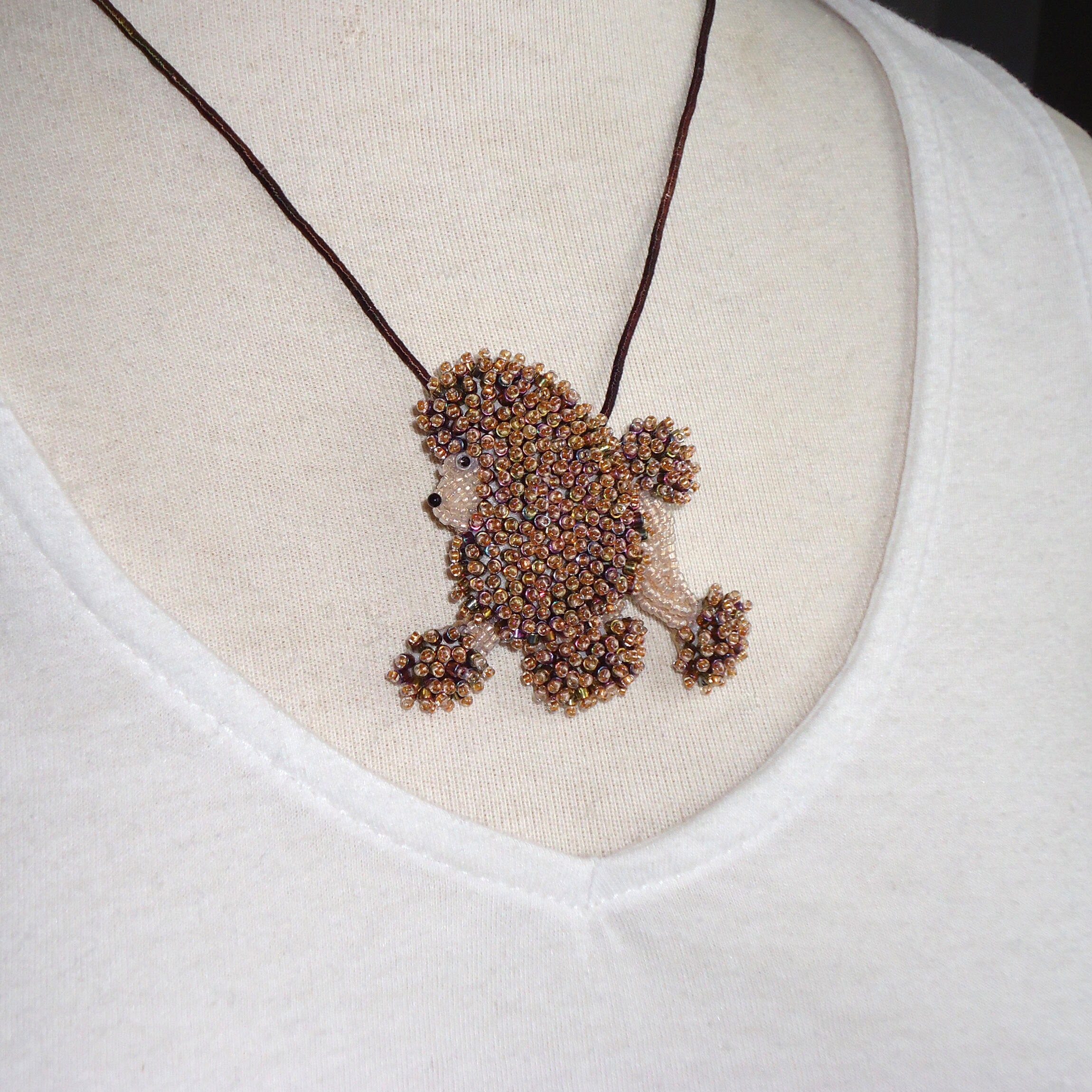 CHAMPAGNE POODLE Beaded Miniature Keepsake Dog Pin Pendant Bead ...