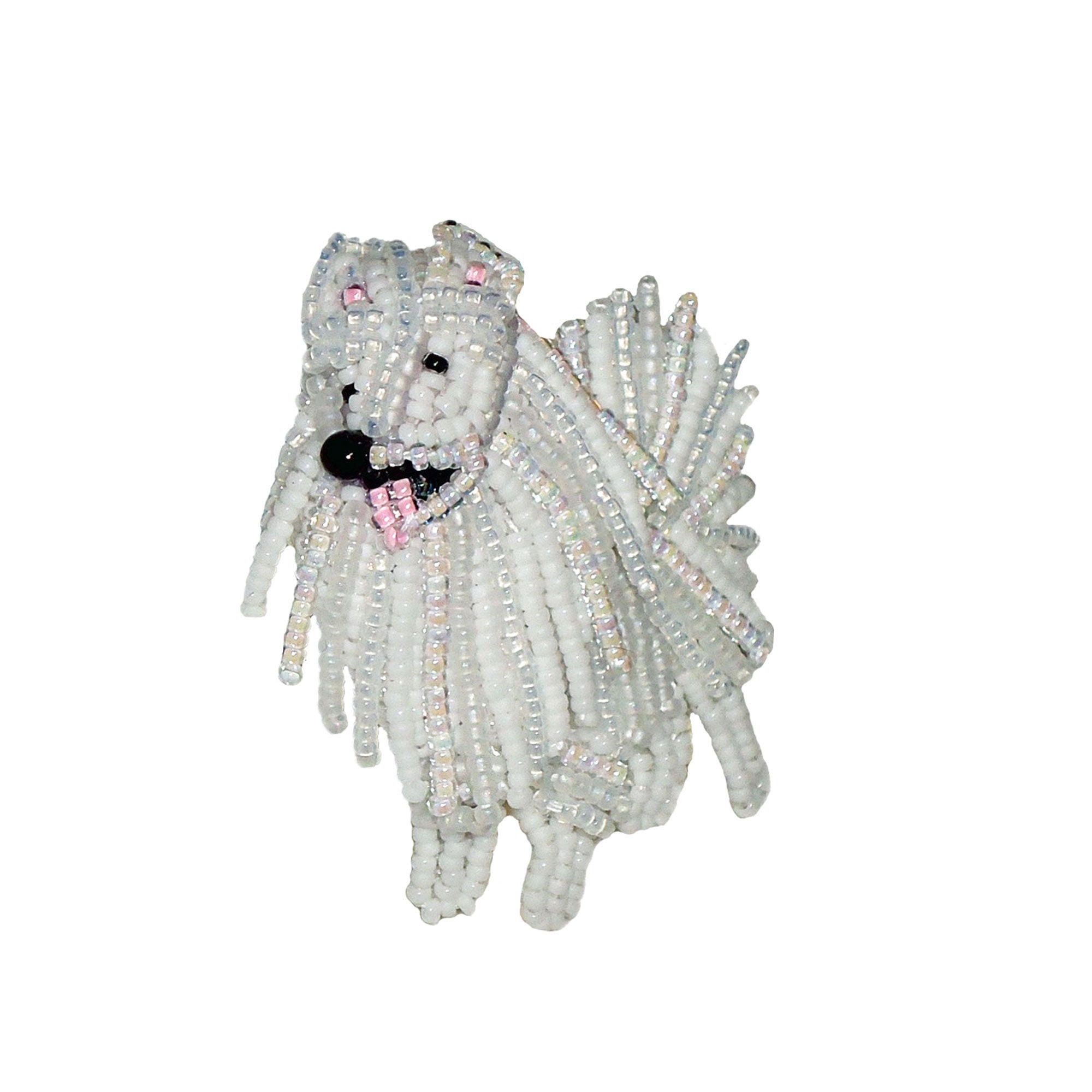 Beaded ESKIE American Eskimo Dog Pin Pendant Bead Embroidery Art ...