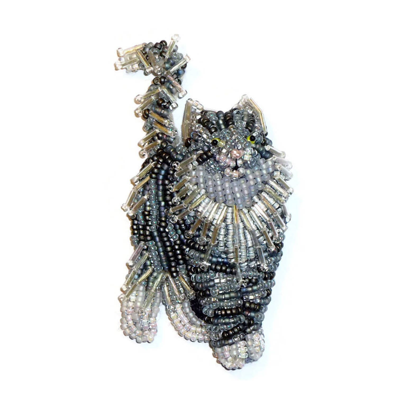 Beaded NORWEGIAN FOREST CAT Art Pin Pendant- Bead Embroidery Animal ...